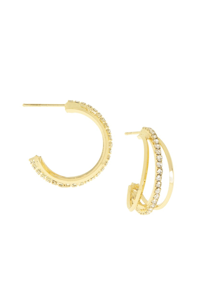 Triple Post Hoop With Crystal Detail Gold – South Moon Under